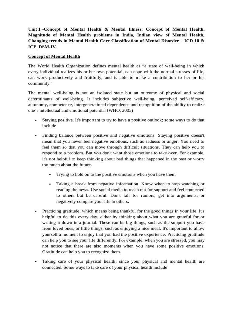 MENTAL HEALTH AN SOCIAL WORK Unit 1 | PDF