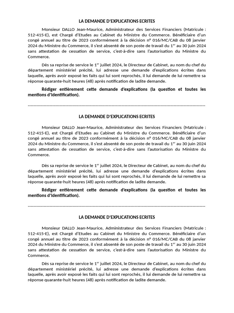 LA DEMANDE D'EXPLICATIONS ECRITES | PDF