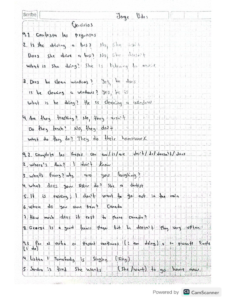 Guía Presente Simple y Progresivo | PDF