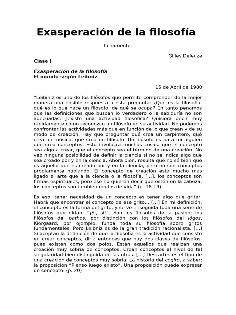 Exasperación de La Filosofia - Delleuze | PDF | Gottfried Wilhelm ...