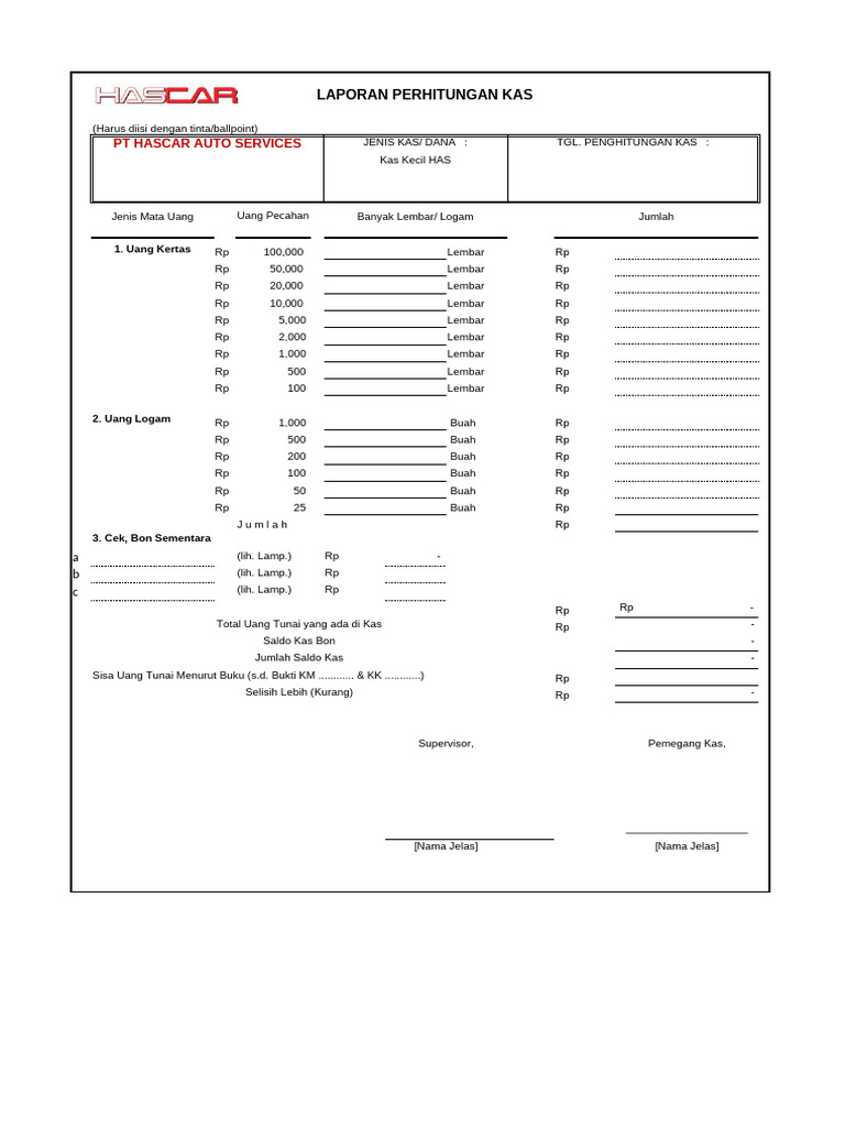 Form Cash Opname | PDF