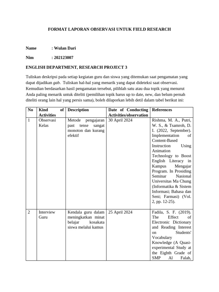Format Laporan Observasi 1 | PDF