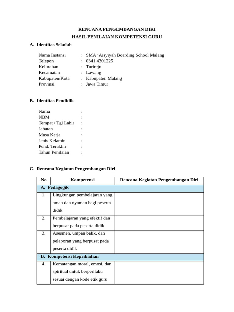Format Rencana Pengembangan Diri | PDF