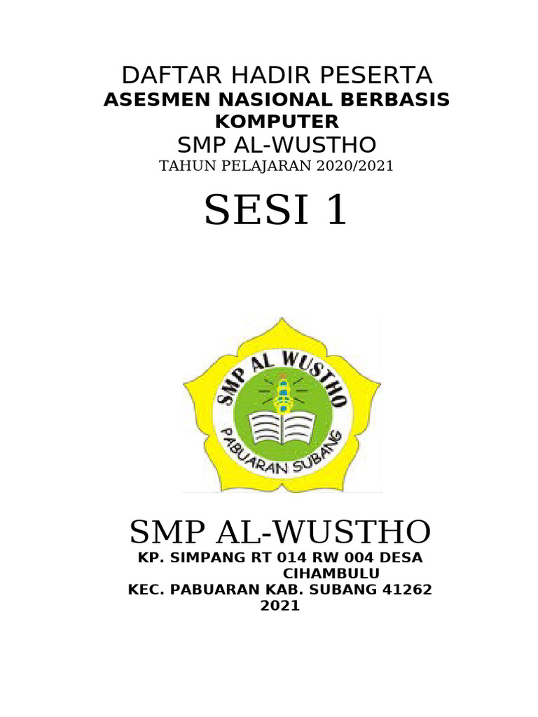 Cover Daftar Hadir Peserta Anbk | PDF