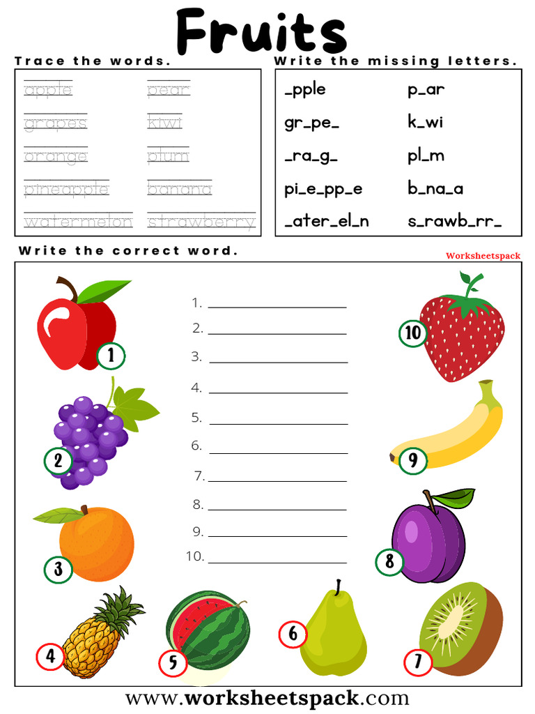 Fruits Worksheets Printable | PDF