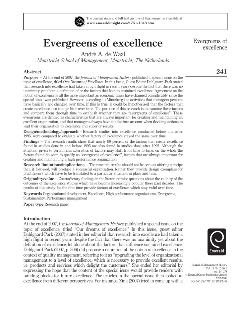 DE WAAL Article Evergreens of Excellence | PDF