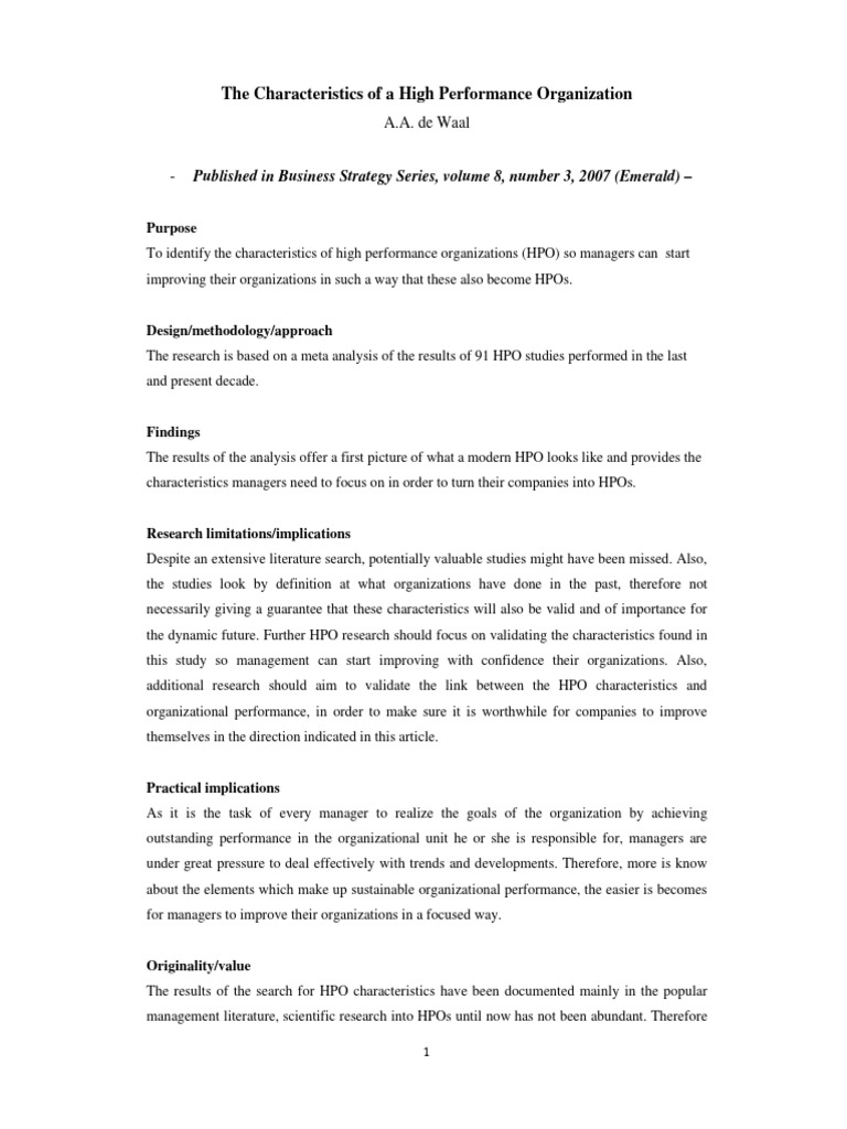 DE WAAL Article Characteristics of A HPO | PDF