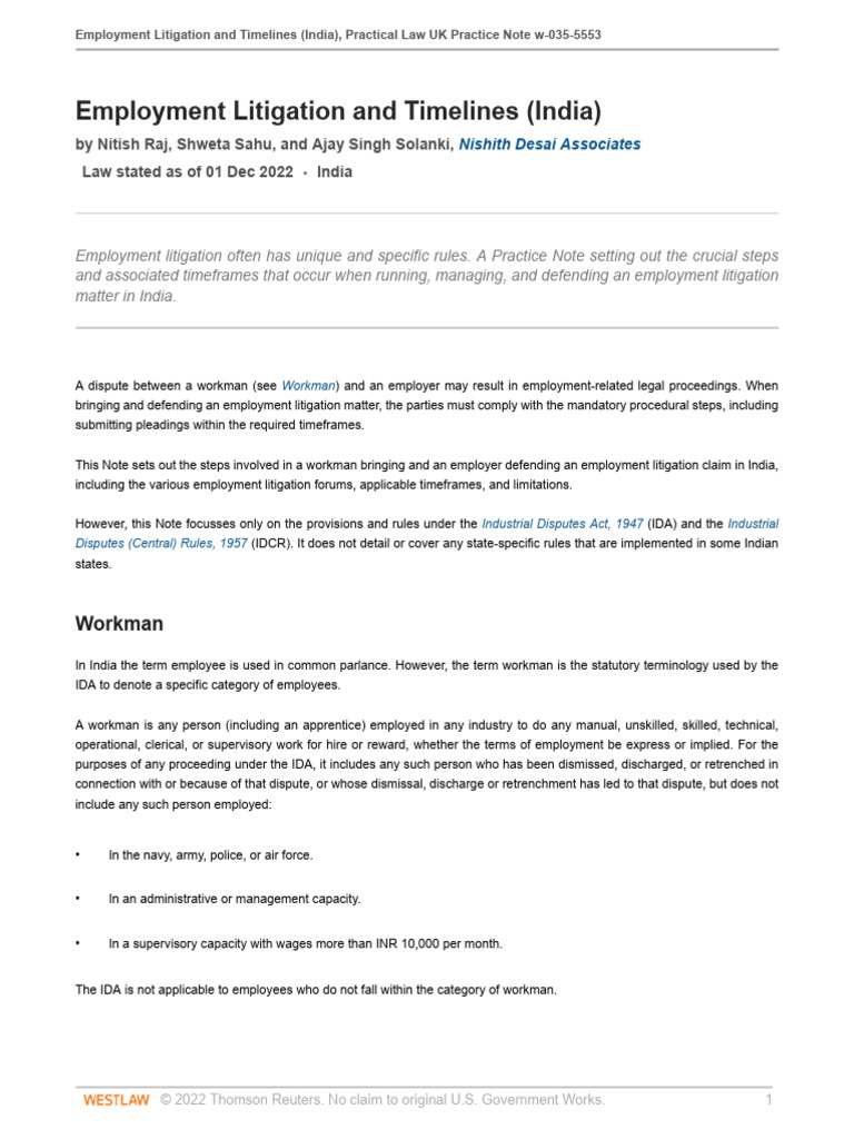 Employment Litigation and Timelines (India) | PDF
