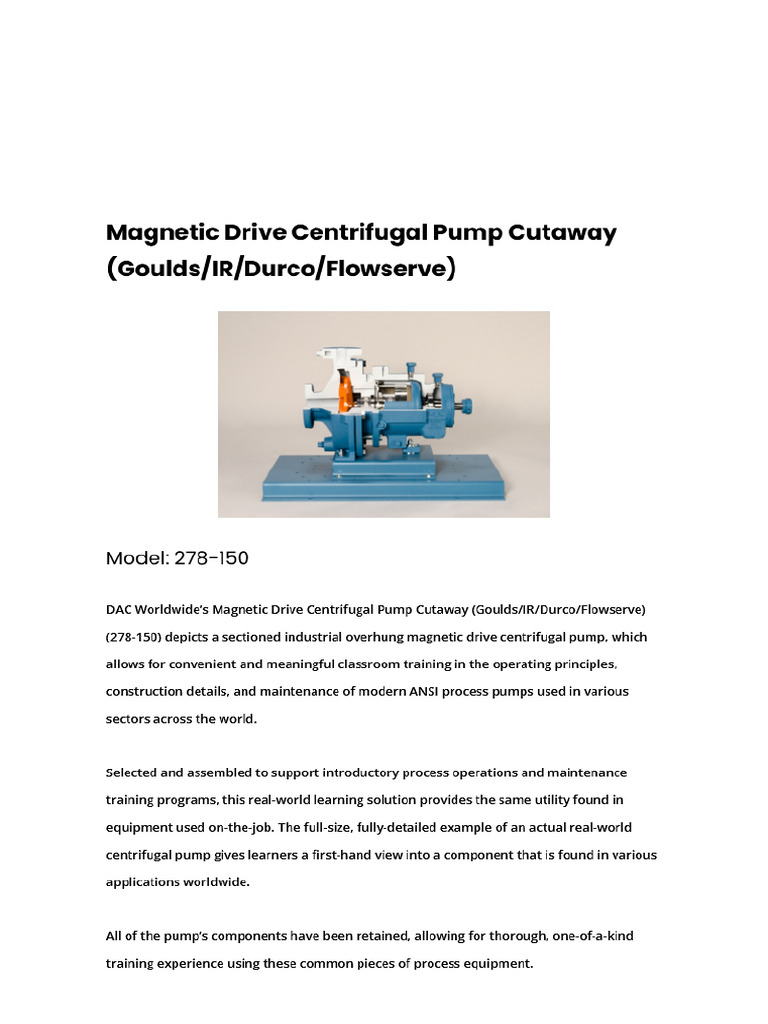 Magnetic Drive Centrifugal Pump Cutaway (Goulds - IR - Durco ...