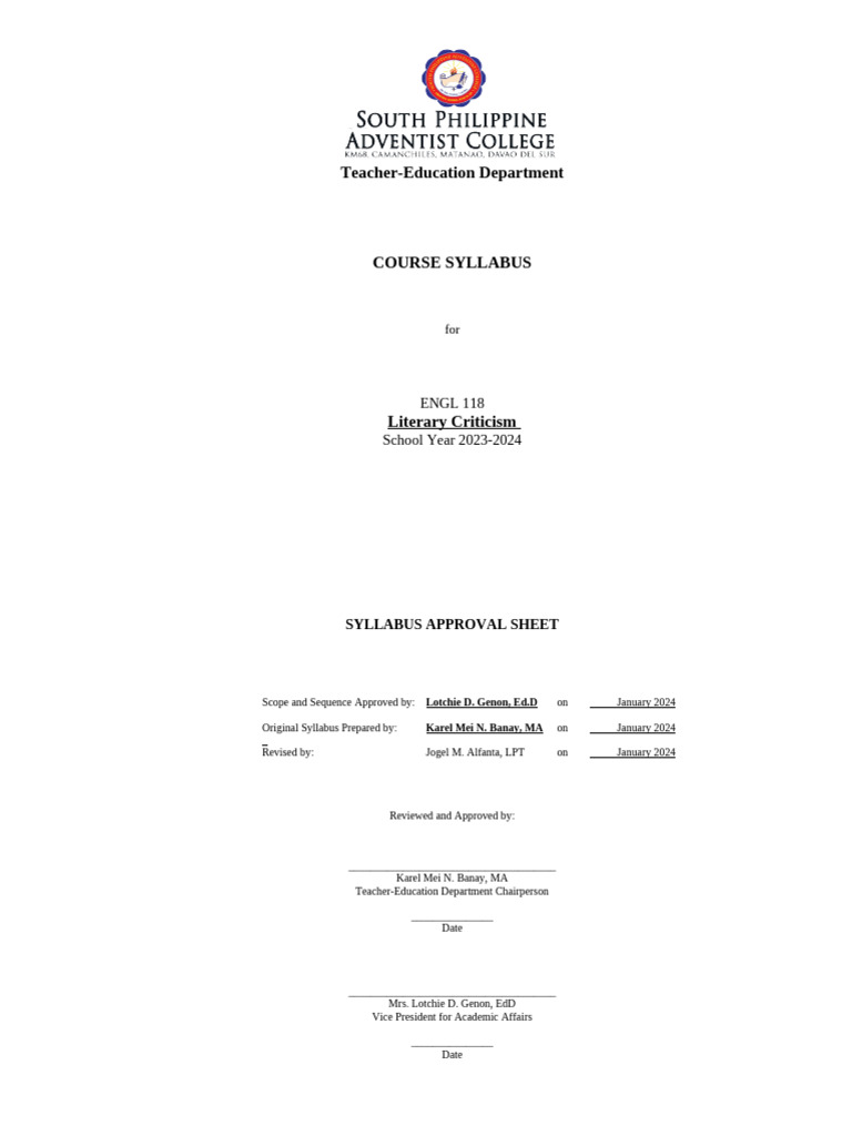 Syllabus-Literary Critism | PDF