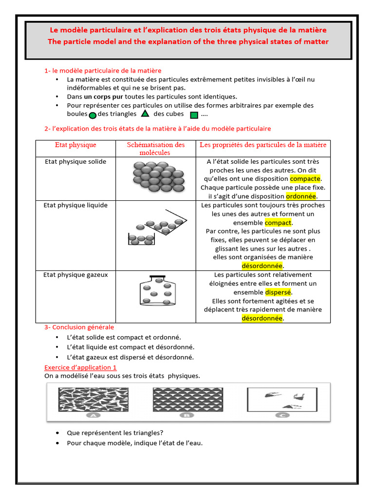 Modèle particulaire et états de la matière | PDF | Physique | Chimie