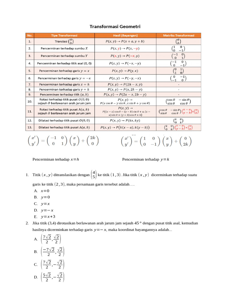Soal Latihan Transformasi Geometri | PDF