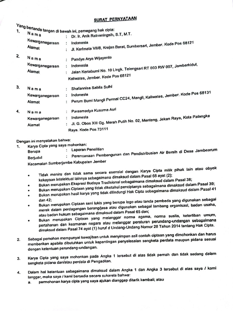 Pernyataan - Hak - Cipta Air Bersih1 | PDF