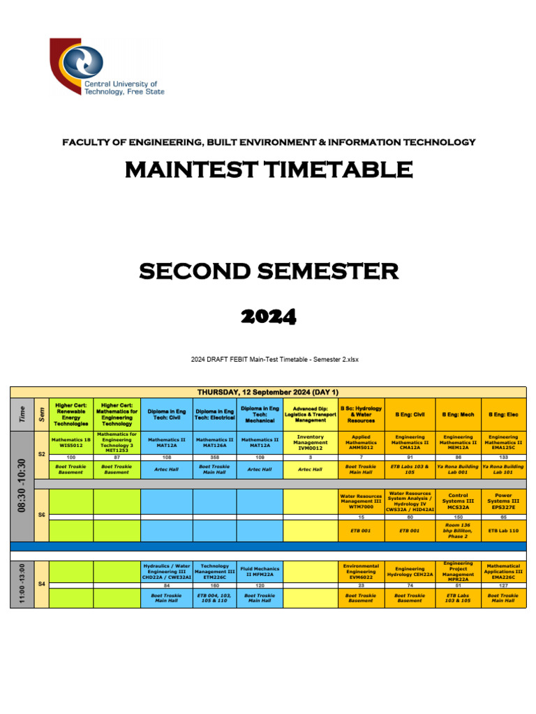 2024 DRAFT FEBIT Main-Test Timetable - Semester 2 | PDF 2024 DRAFT FEBIT Main-Test Timetable - Semester 2 | PDF