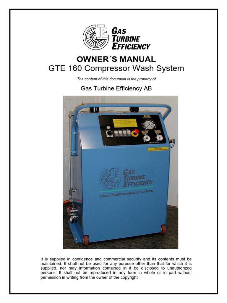 GTE 160 Compressor Wash System: Owner S Manual | PDF