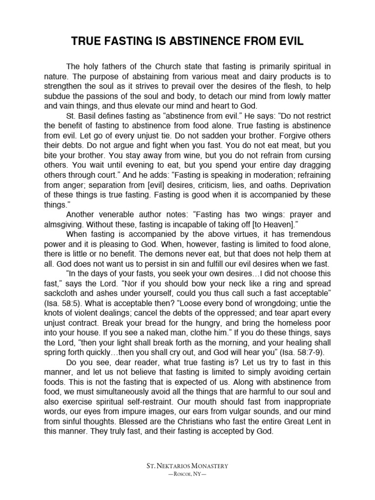 True Fasting: Spiritual Abstinence Explained | PDF | Religious Belief ...