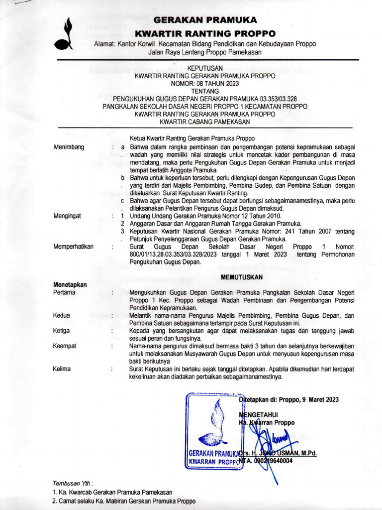 SK PRAMUKA Proppo 1 | PDF | Olahraga & Rekreasi
