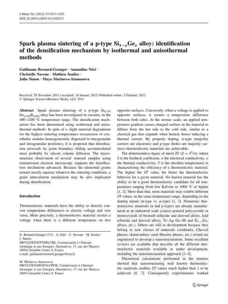 Spark Plasma Sintering of A P Type Si1 X | PDF