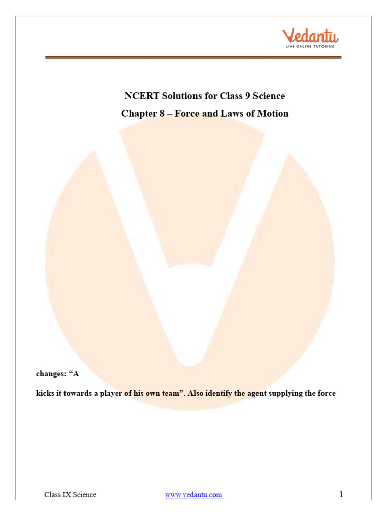 NCERT Solutions For Science Chapter 8 Force and Laws of Motion Class 9 | PDF