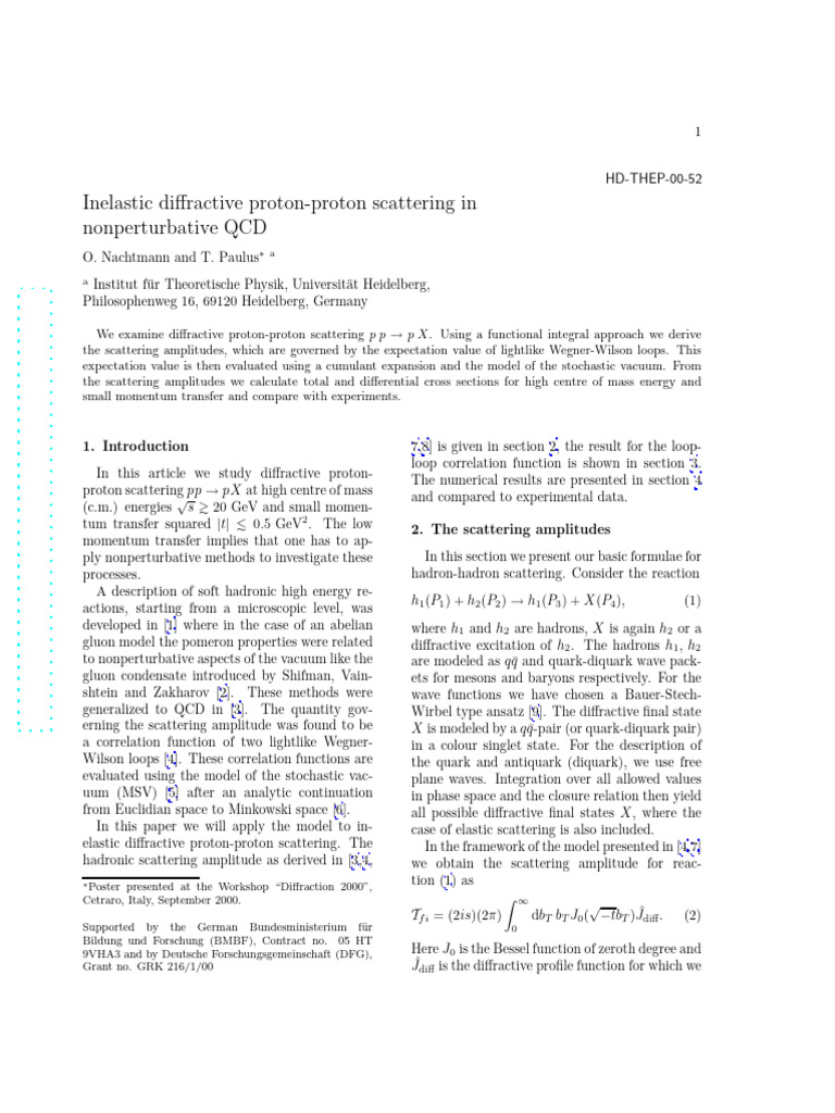 Inelastic Diffractive Proton-Proton Scattering in Nonperturbative QCD | PDF | Quark | Quantum ...