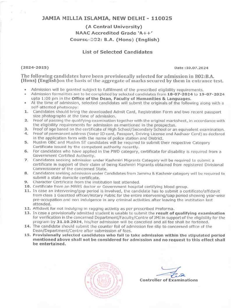 b02 List of Selected Candidates and Waiting List | PDF