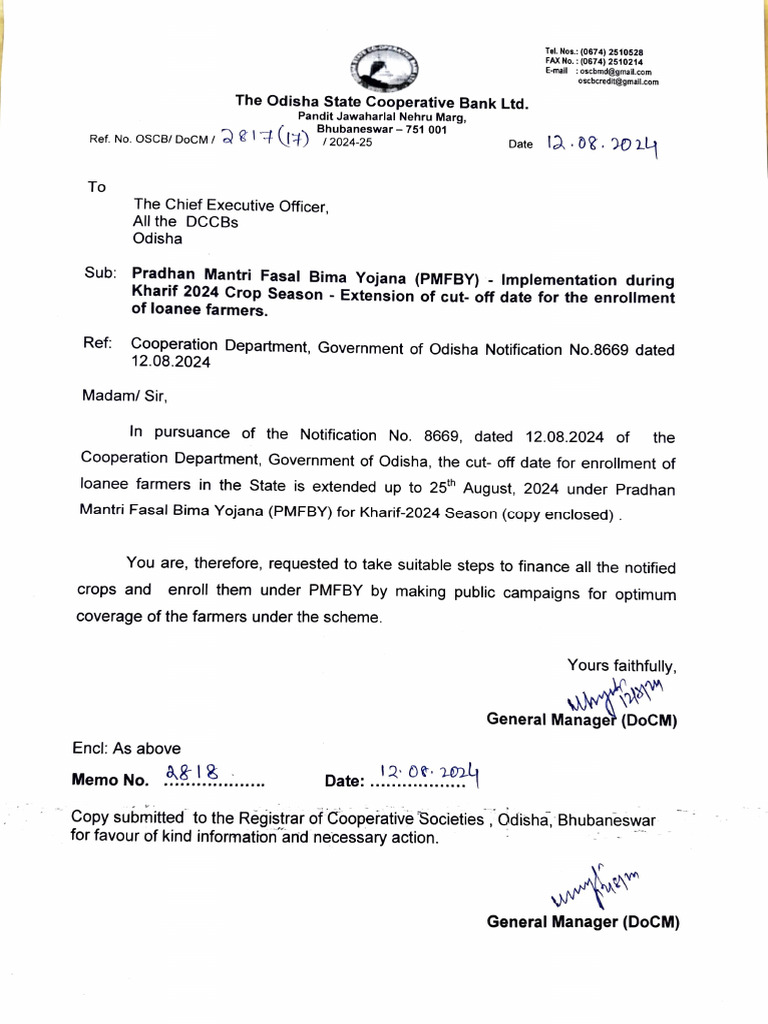 PMFBY Extension 25 08 2024 | PDF | Agriculture | Finance & Money Management