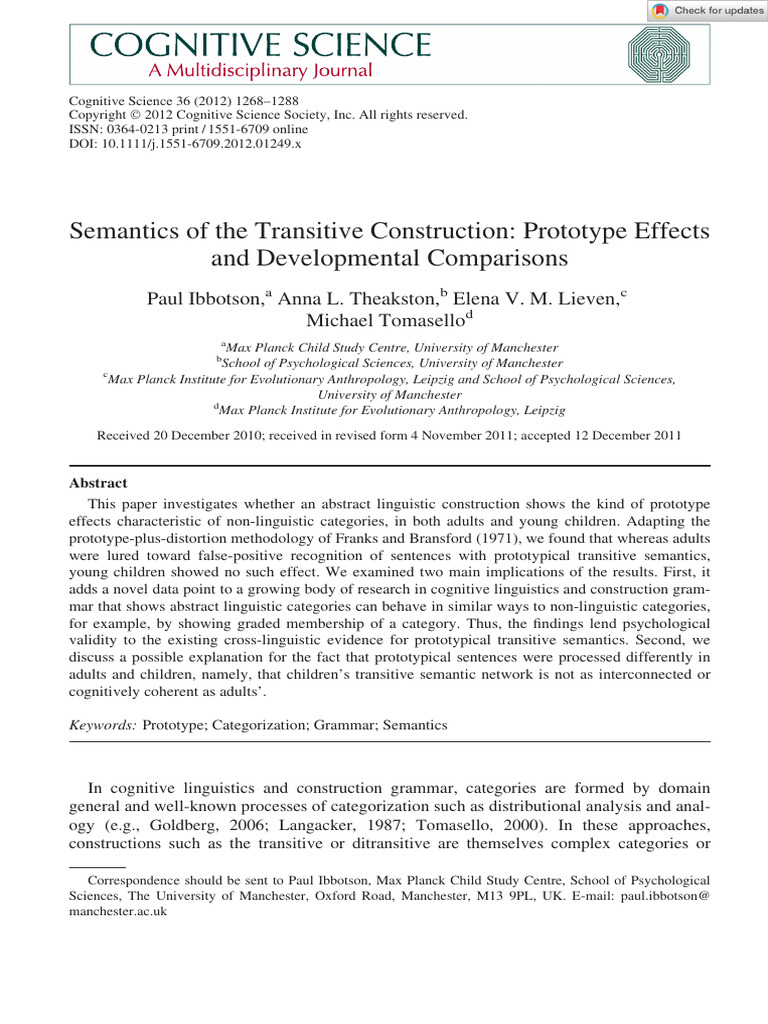 Cognitive Science - 2012 - Ibbotson - Semantics of The Transitive Construction Prototype Effects ...