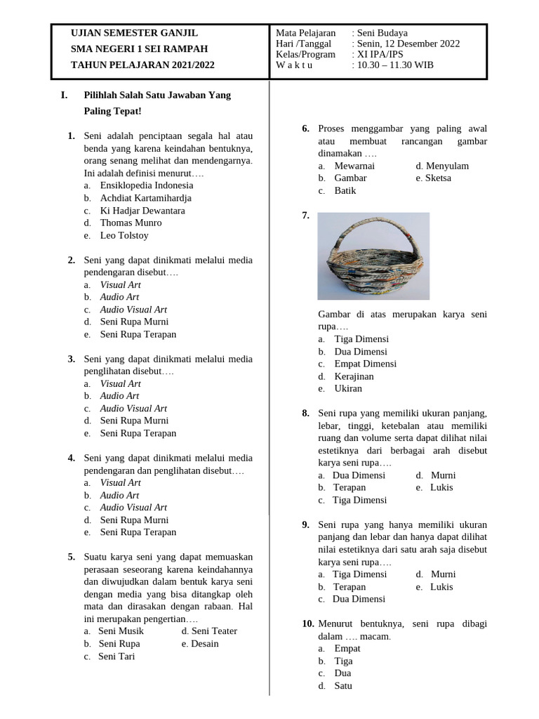 Soal Seni Budaya - Kelas Xi-Ipa - Apriyanti | PDF