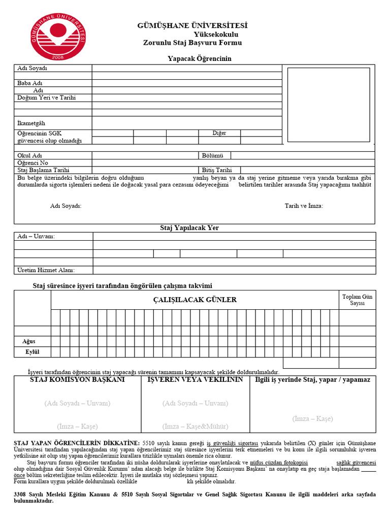 Staj Basvuru Formu 2024 | PDF