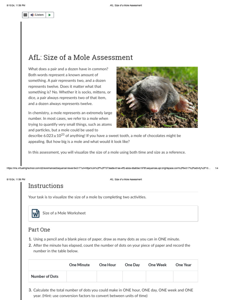 Visualizing the Size of a Mole | PDF | Mole (Unit) | Teaching Methods ...