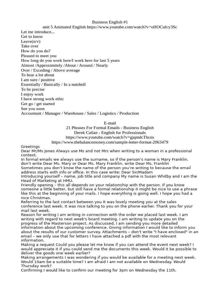 Business English 1 Introduction Email Present Simple | PDF