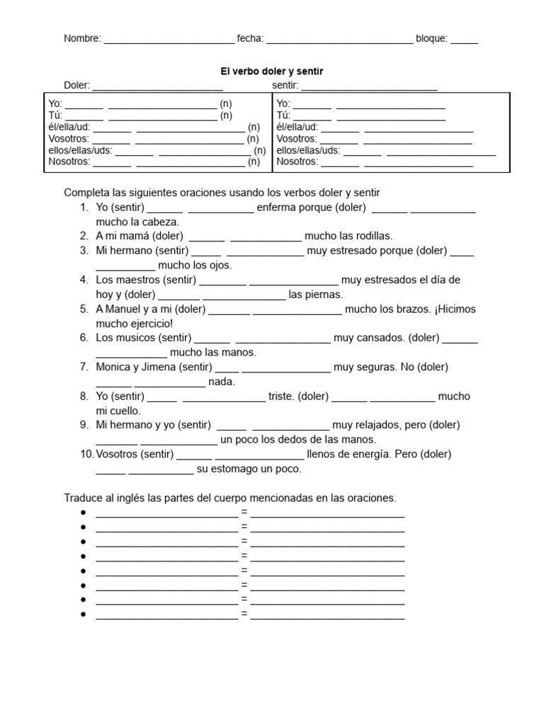 El Verbo Doler y Sentir | PDF