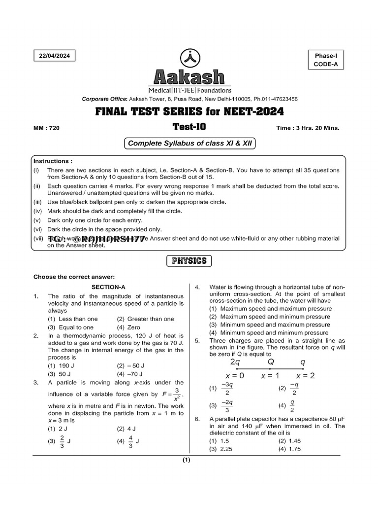 Fts-10 (A) (Phase1) 22-04-2024 Full Syllabus @rajharsh77 | PDF