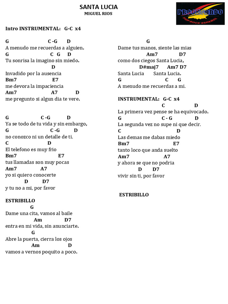 Santa Lucia (Letra y Acordes) - Miguel Rios | PDF