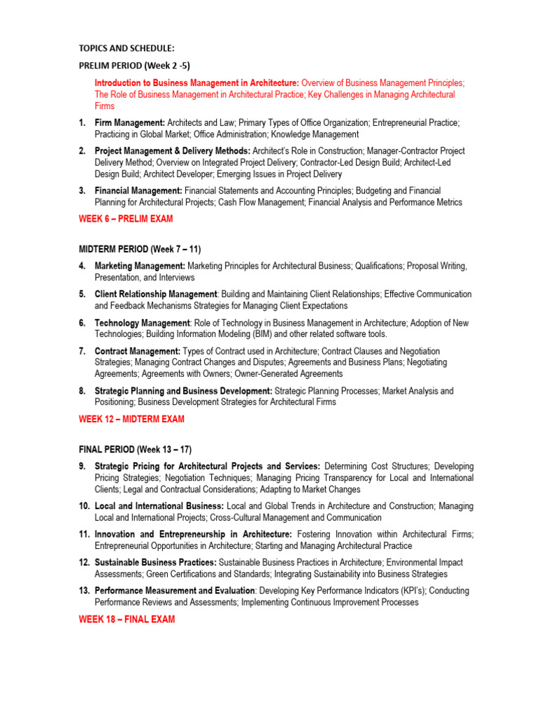 Bma1 - Topics and Schedule | PDF