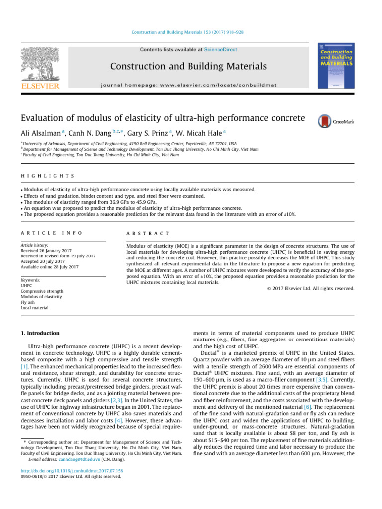 Evaluation of Modulus of Elasticity of Ultra-High Performance Concrete ...