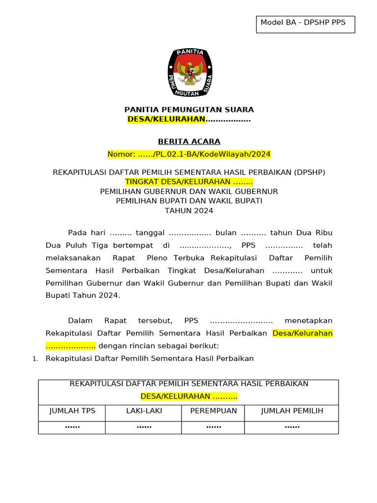 Ba Rekap DPSHP Pps | PDF