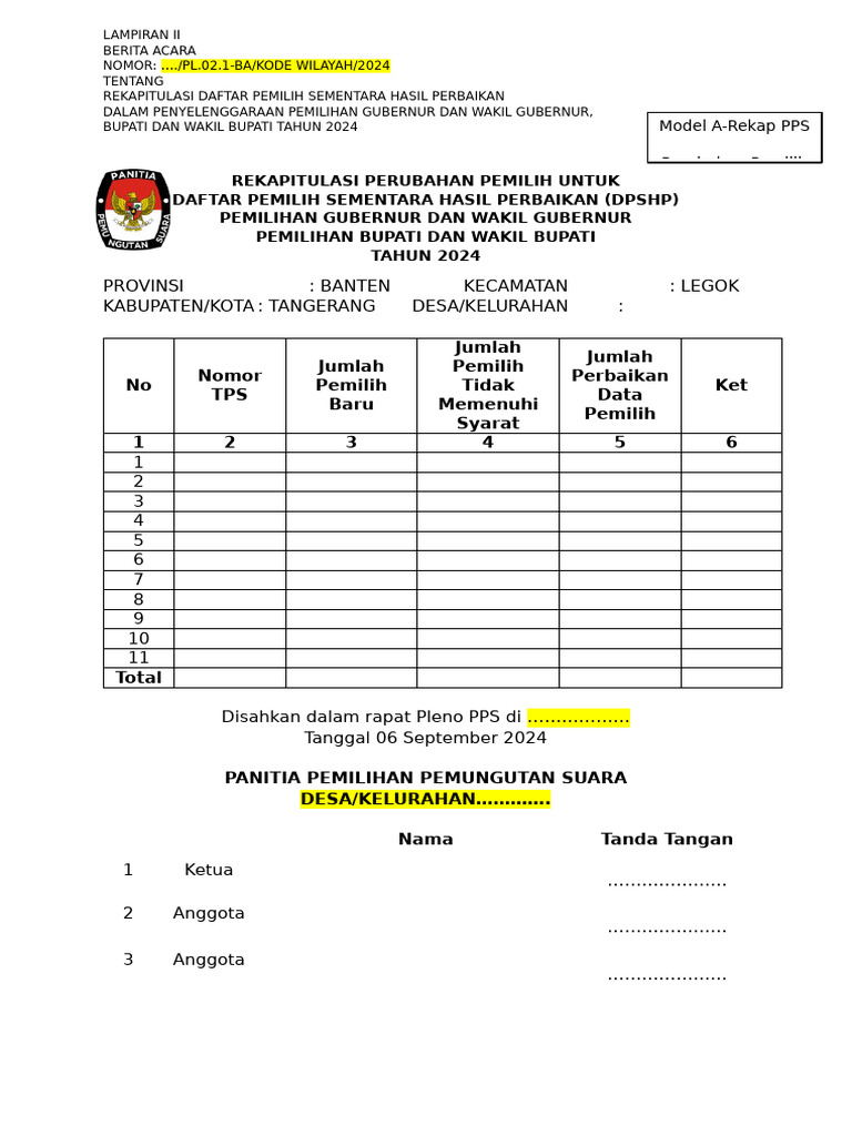 Model A-Rekap PPS Perubahan Pemilih | PDF