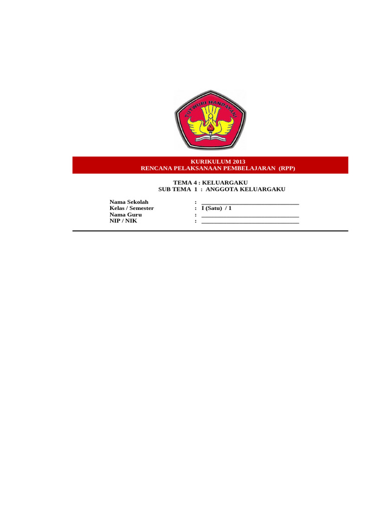 RPP Tema 4 Keluargaku | PDF