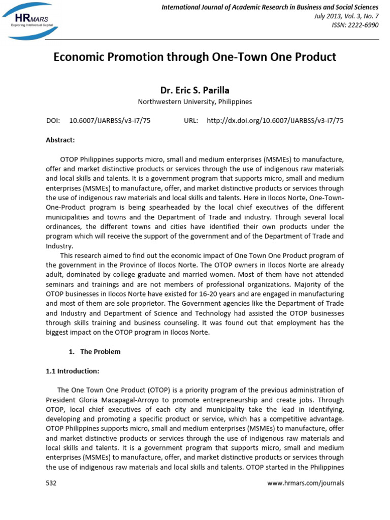 Economic Promotion Through One-Town One Product Ilocos Norte | PDF