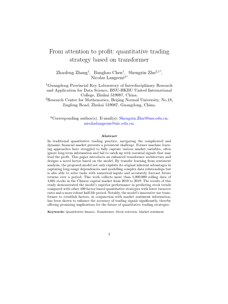 AI Quantitative Trading Strategy Based On Transformer 1721093014 | PDF