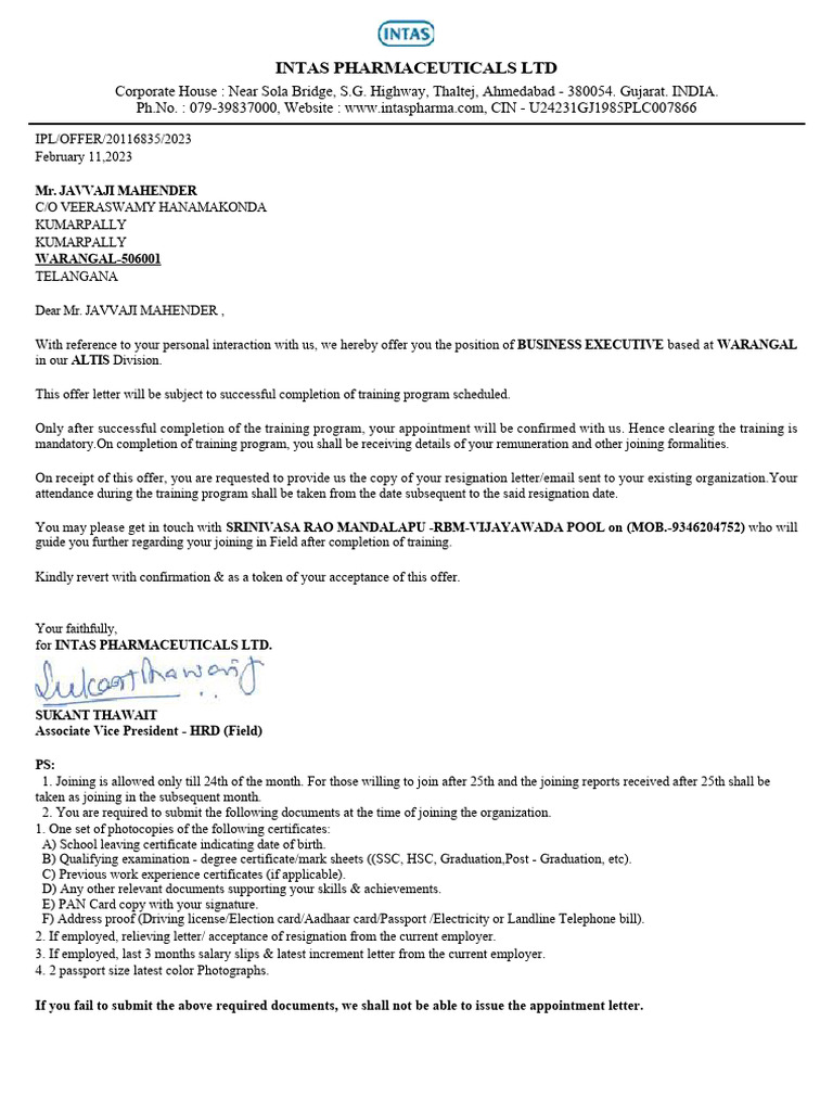 03 Offer Letter | PDF