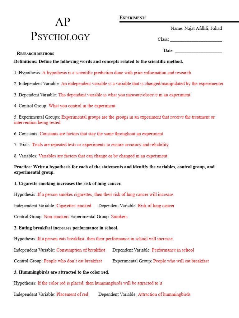 Experimental Design Worksheet | PDF | Experiment | Self-Improvement