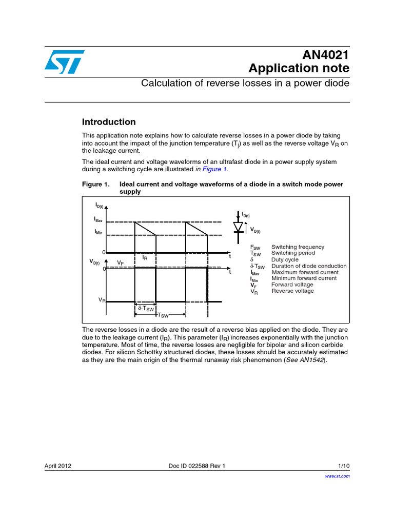Calculation of Reverse Losses in a Power Diode | PDF
