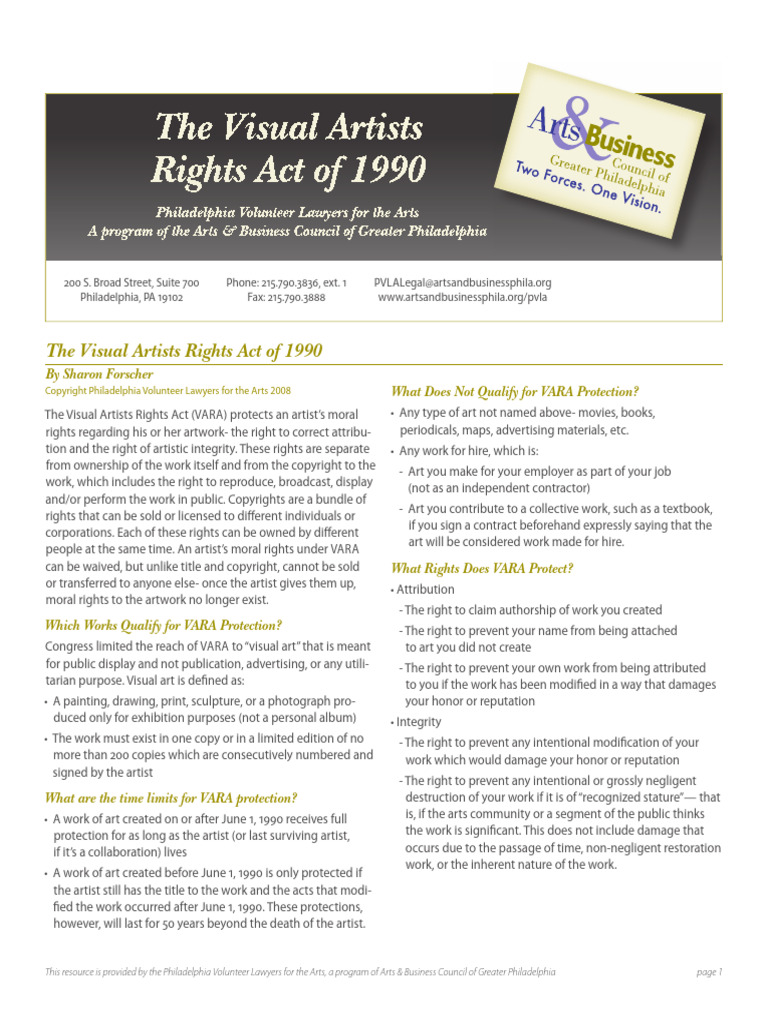 The Visual Artists Rights Act of 1990 | PDF