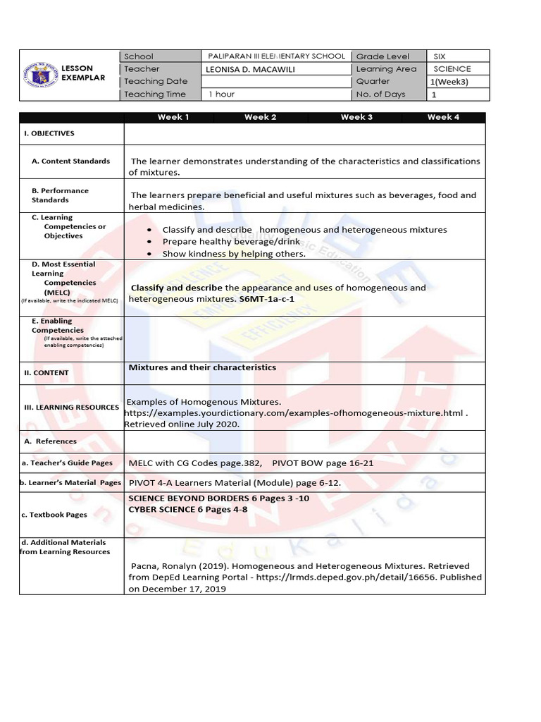 Demo Mixture Science 6 Le Pdf