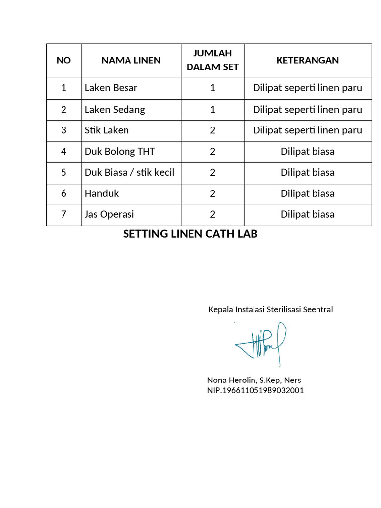 Form Linen CathLab | PDF