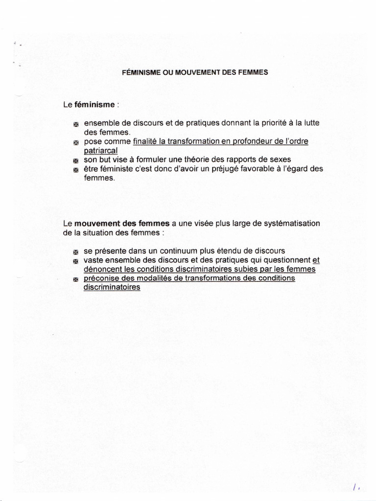 DEFINITION - Féminisme Ou Mouvement Des Femmes | PDF