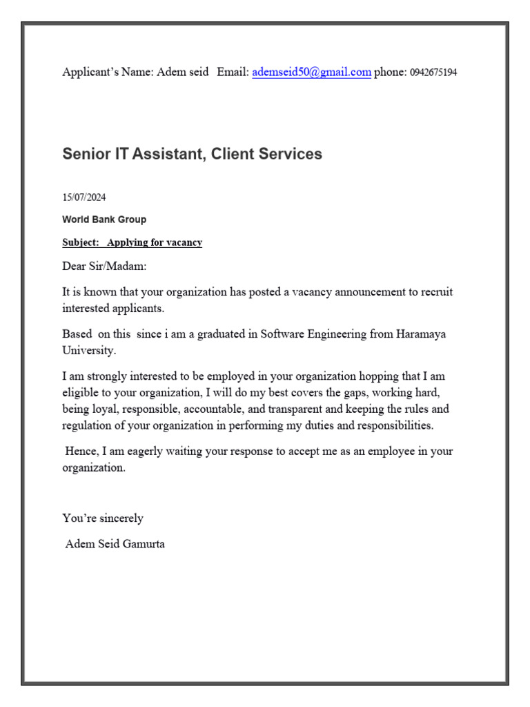 Adem Application Letter New 2 | PDF