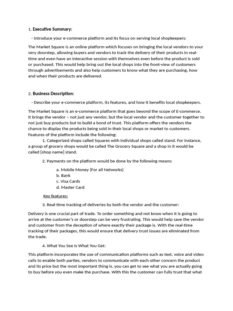 The MarketSquare - Business Plan | PDF